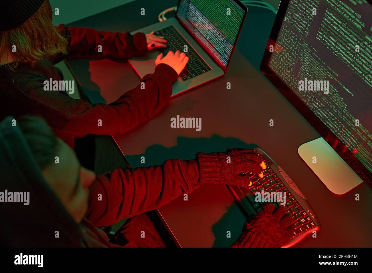 Anonymous people using computer and programming to break code. Cyber ...