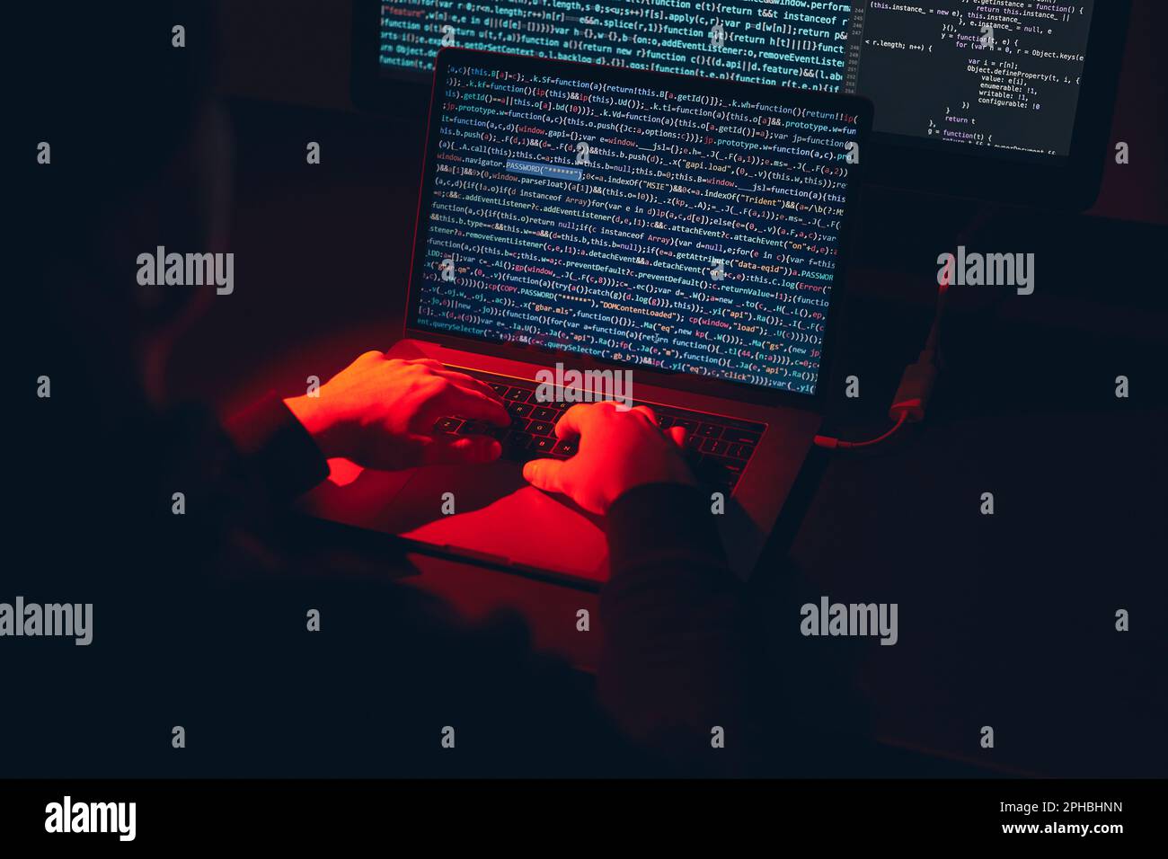 Man Using Computer And Programming To Break Code Cyber Security Threat