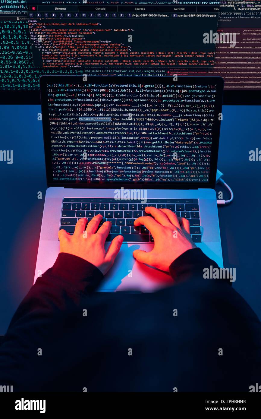 Man Using Computer And Programming To Break Code Cyber Security Threat Internet And Network