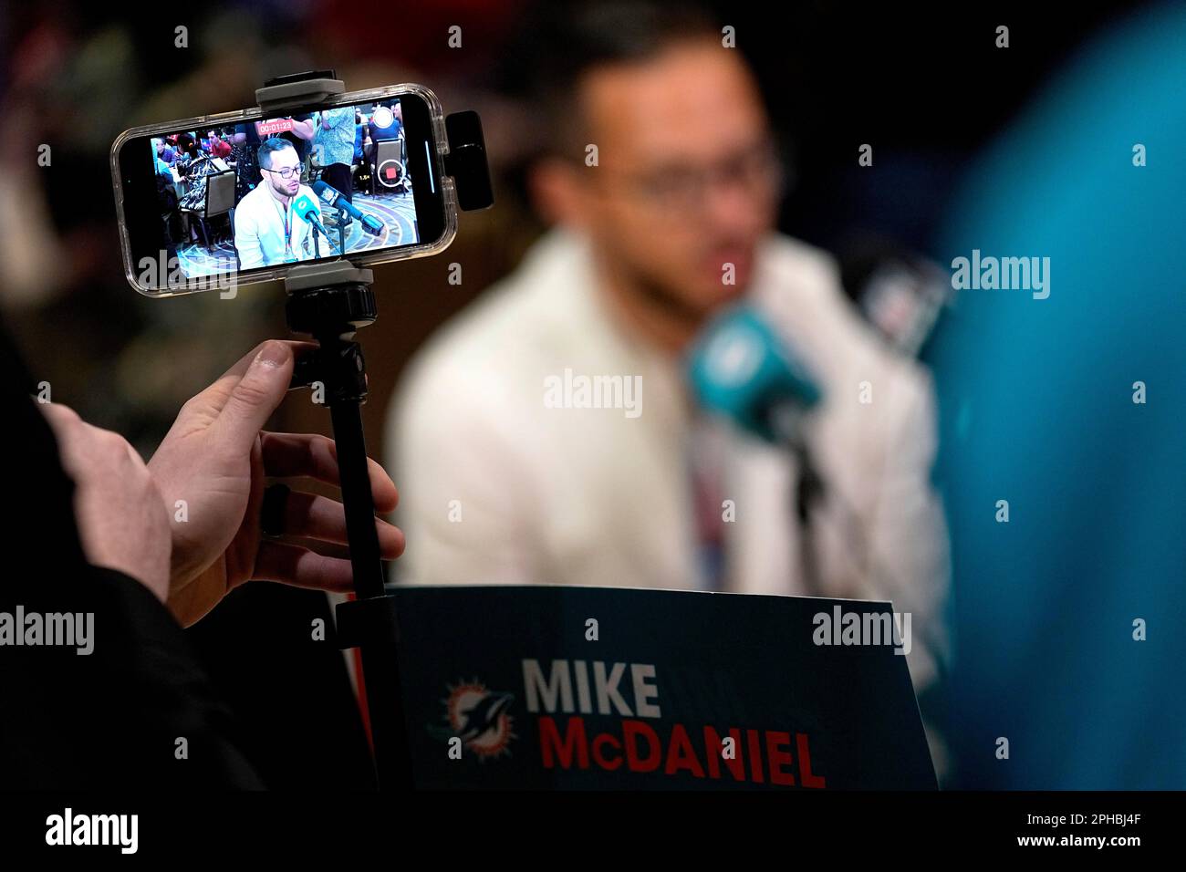Miami Dolphins head coach Mike McDaniel speaks during the AFC head ...