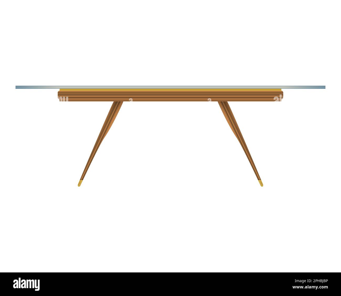 Glass tabletop wood table front view in realistic style. Transparent ...