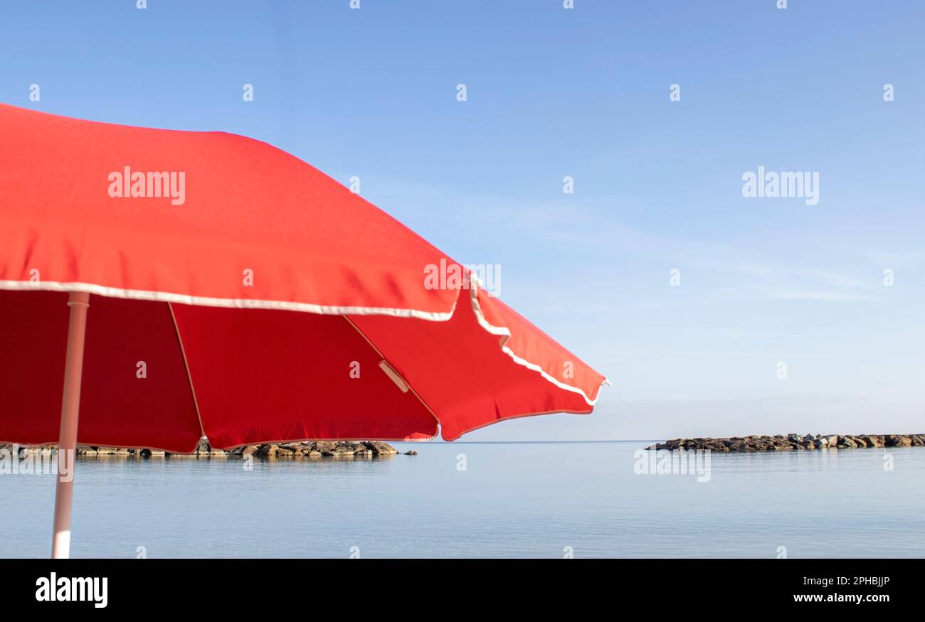 Red Umbrella on the Beach. Beach Umbrella, Summer Background. Vacation ...