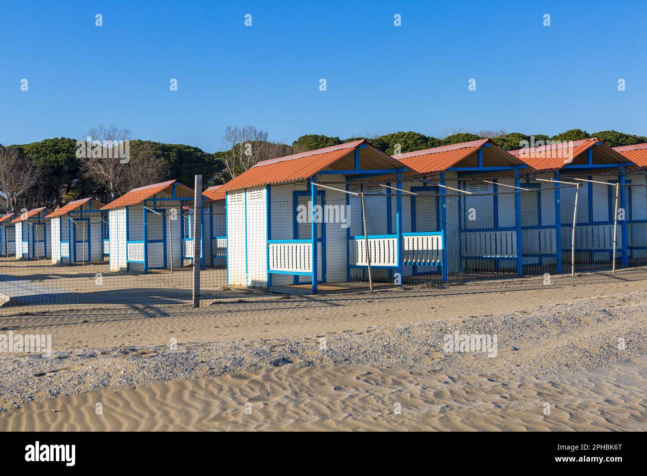 Closed beach huts on Blue Moon beach, Lido at Lido di Venezia, Lido ...