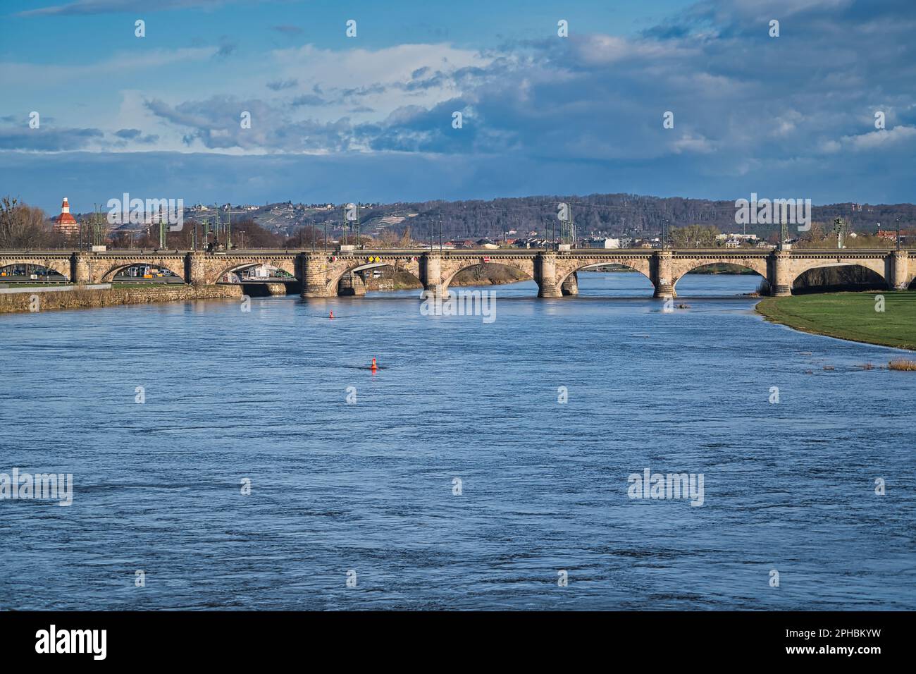 a view from dresden's augustus bridge to the marien bridge Stock Photo ...