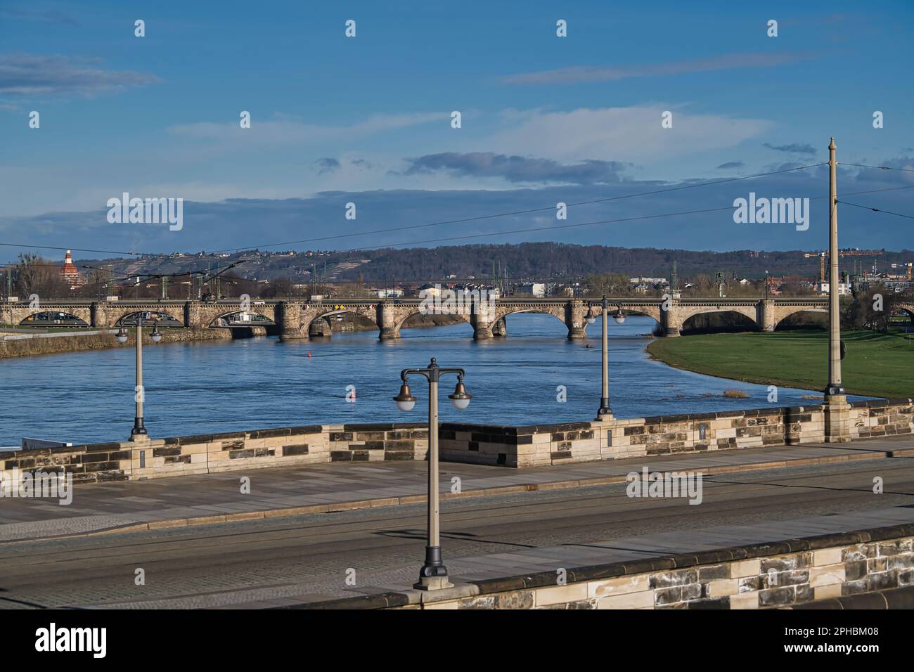 a view from dresden's augustus bridge to the marien bridge Stock Photo ...