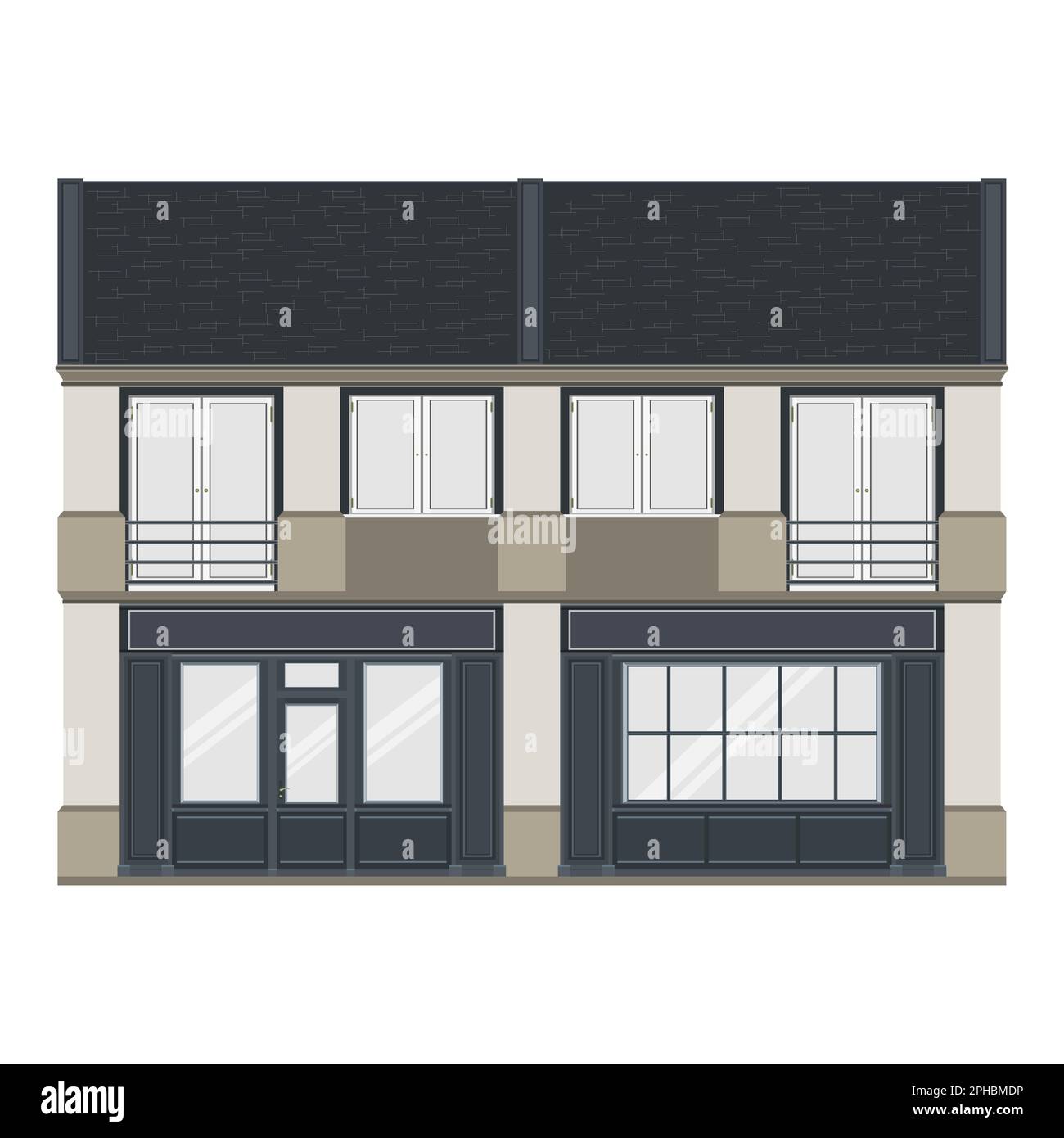 Coffeeshop facade front view with large windows. French old Building ...