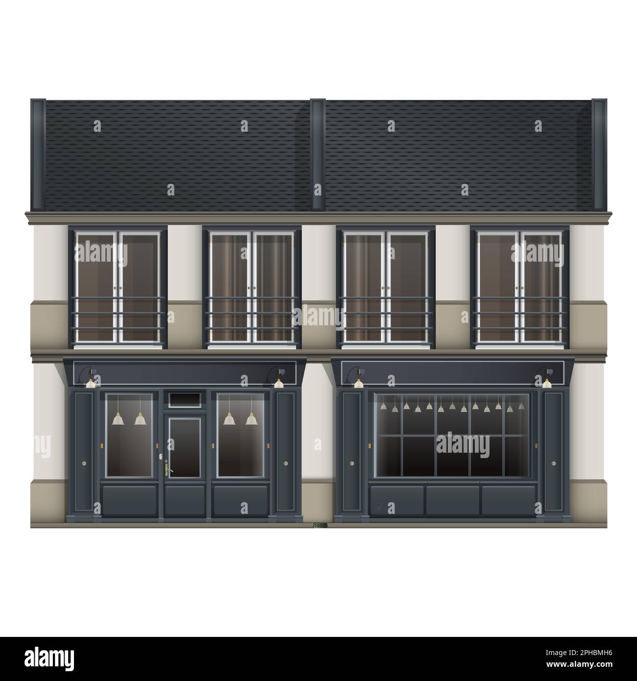 Coffeeshop facade front view in realistic style. French old Building ...