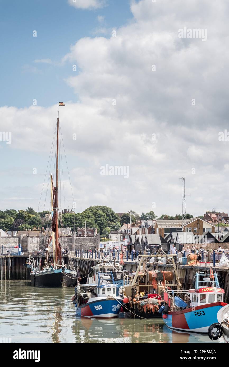 The harbour at the seaside town of Whitstable on the kent coast, UK ...