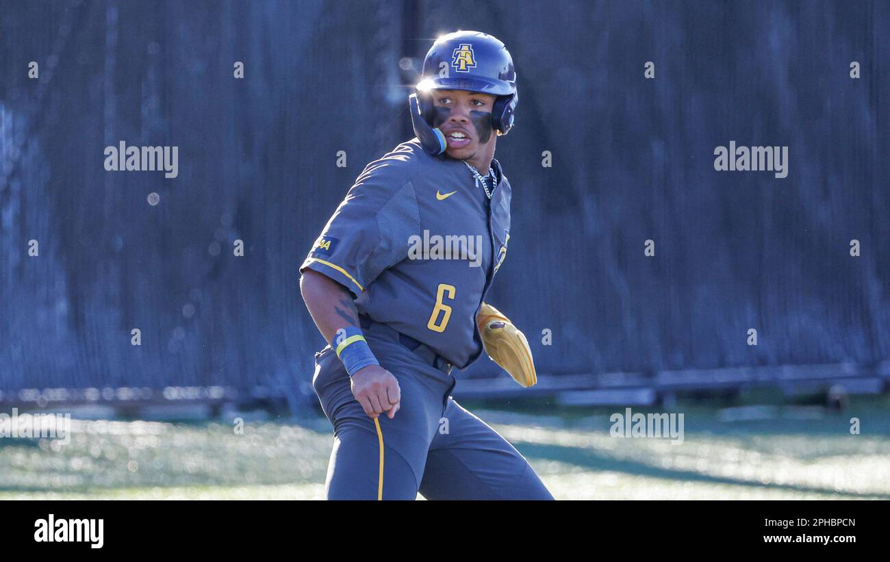 N.C. A&T outfielder TJ Ash runs the bases against Gardner-Webb during ...