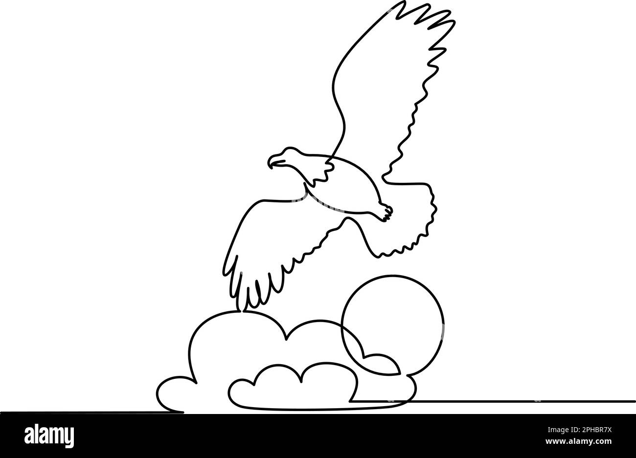 Condor eagle flying over clouds. Continuous One line drawing design silhouette. Hand drawn ...