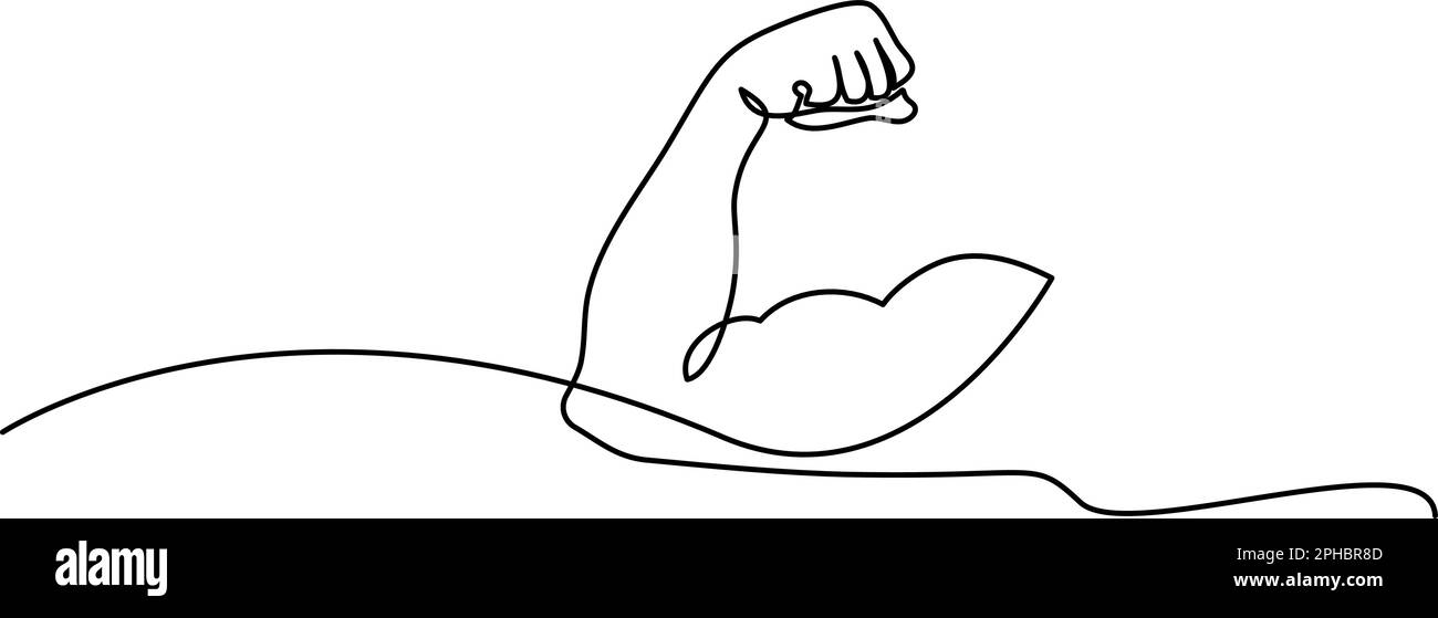 Arm shows bicep fist. Continuous one line vector drawing Stock Vector ...