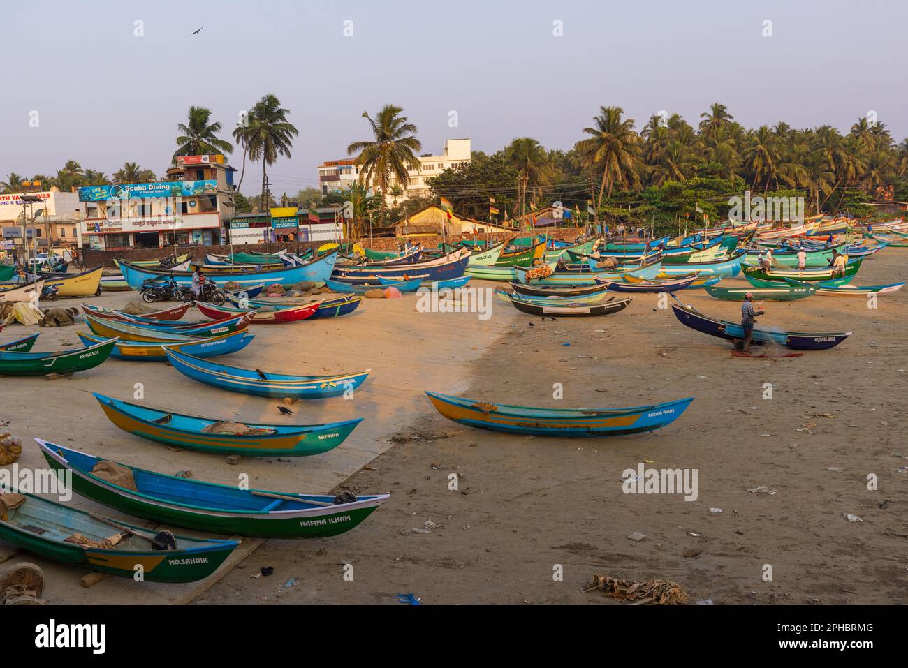Fishing Boats on the beach of Murudeshwar (Karnataka, India Stock Photo ...