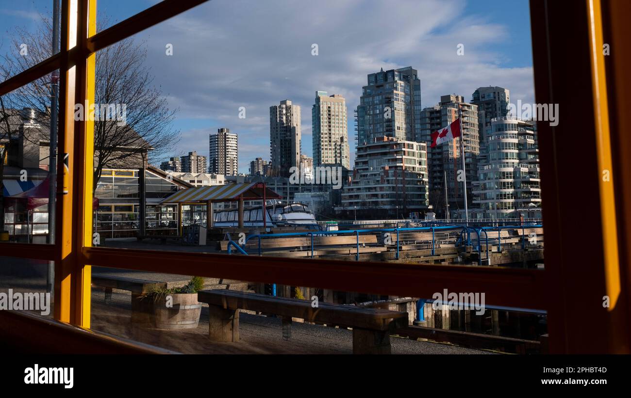 City skyline views from inside Granville Island market of the ...