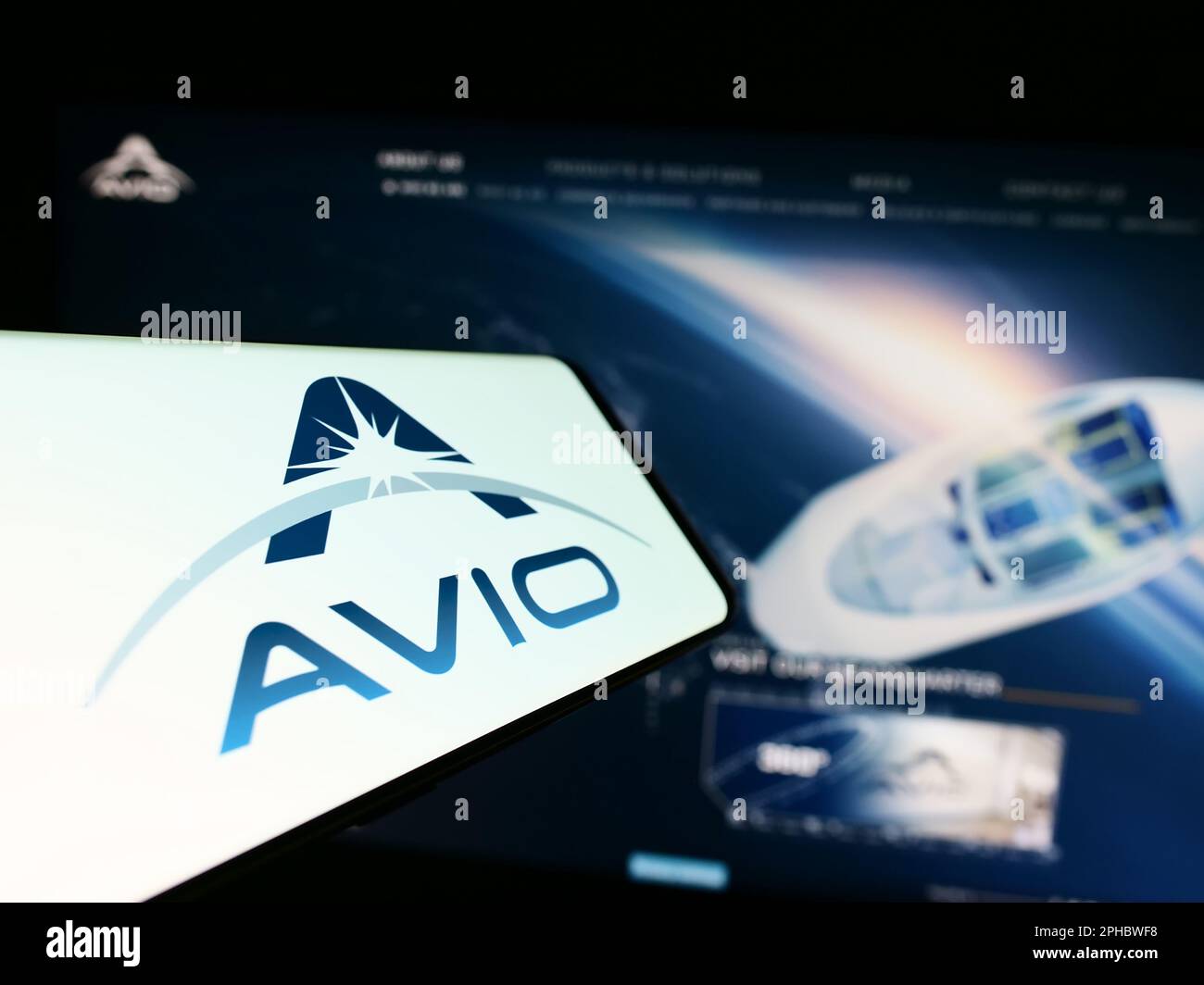 Smartphone with logo of Italian aerospace company Avio S.p.A. on screen ...