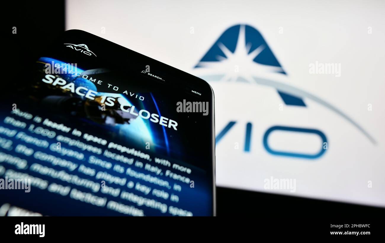 Mobile phone with website of Italian aerospace company Avio S.p.A. on ...