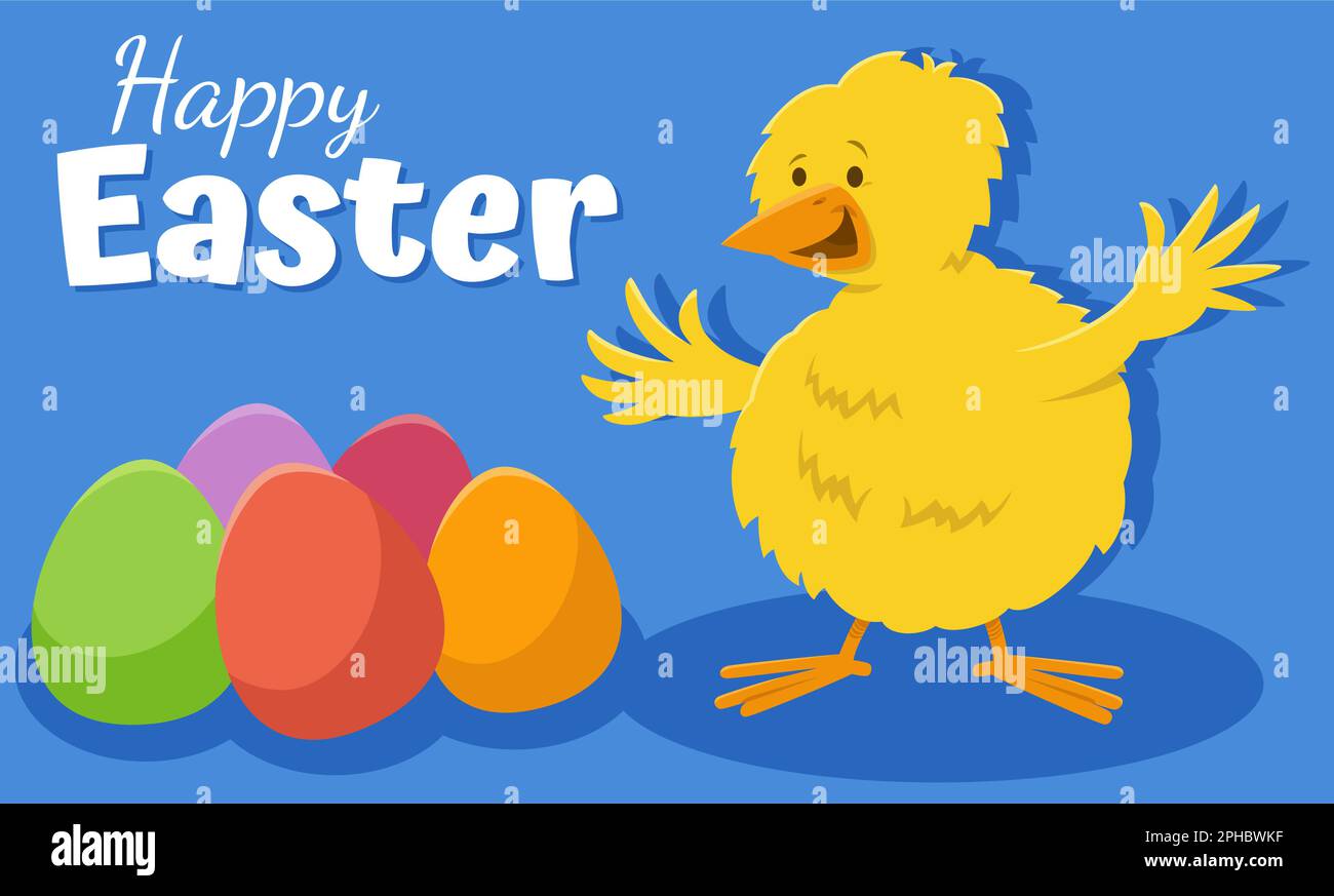 Cartoon illustration of happy Easter Chick character with painted ...