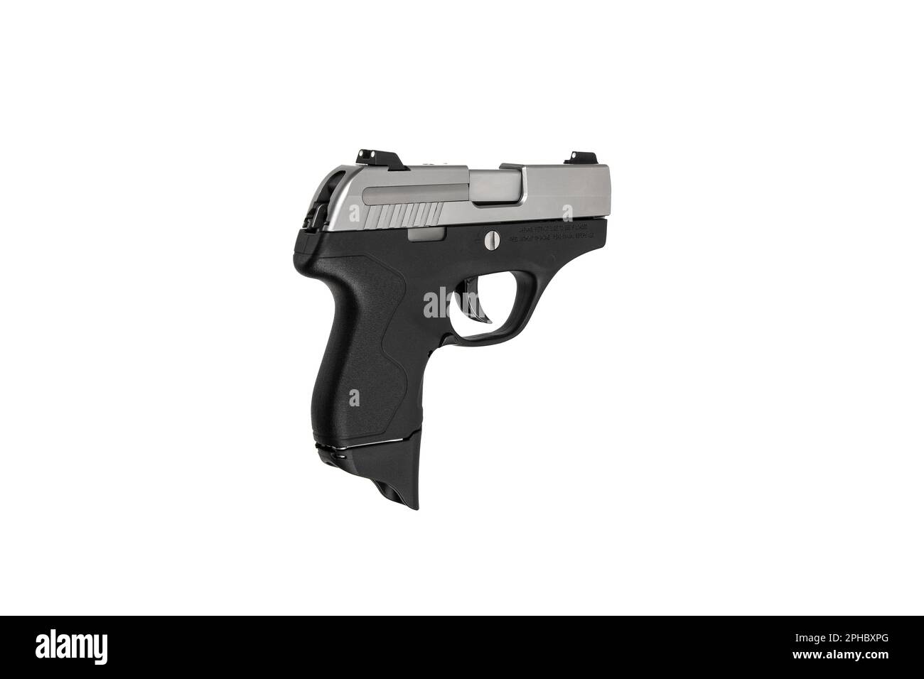 Modern silver semi-automatic pistol. A short-barreled weapon for self ...