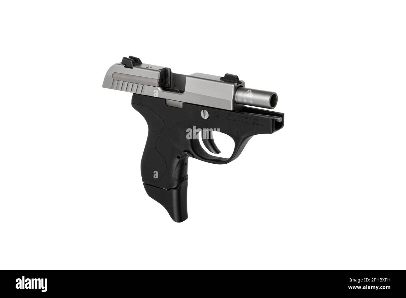 Modern silver semi-automatic pistol. A short-barreled weapon for self ...