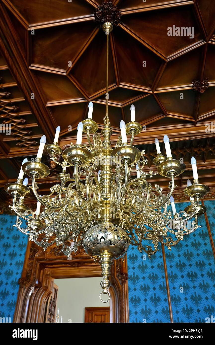 chandelier, interior, Lednice Palace, Lednice, Břeclav District, South ...