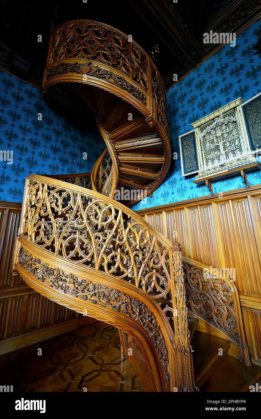 decorative spiral staircase, Lednice Palace, Lednice, Břeclav District ...