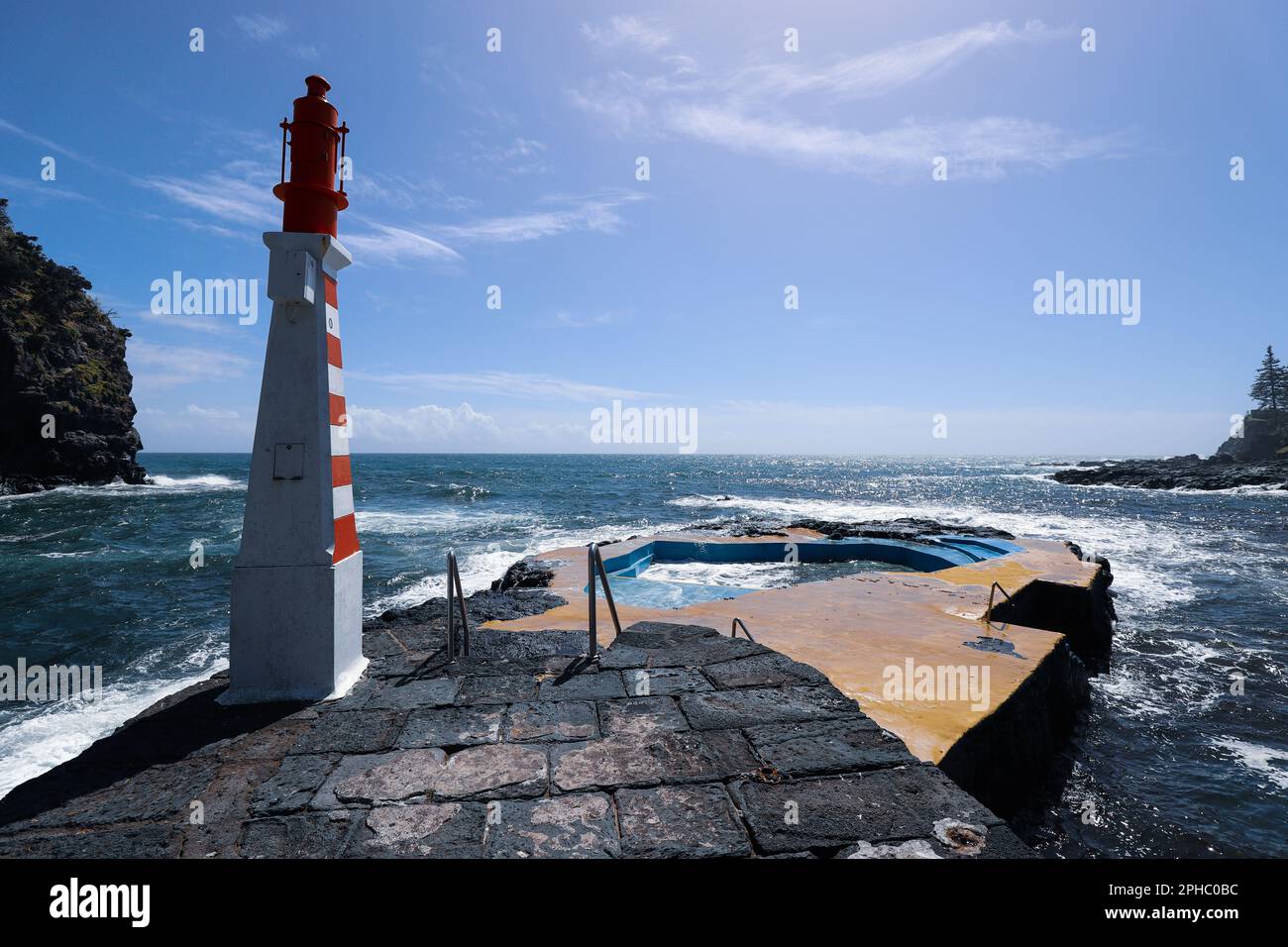 The Caloura natural swimming pool, located in a seaside fishing village ...