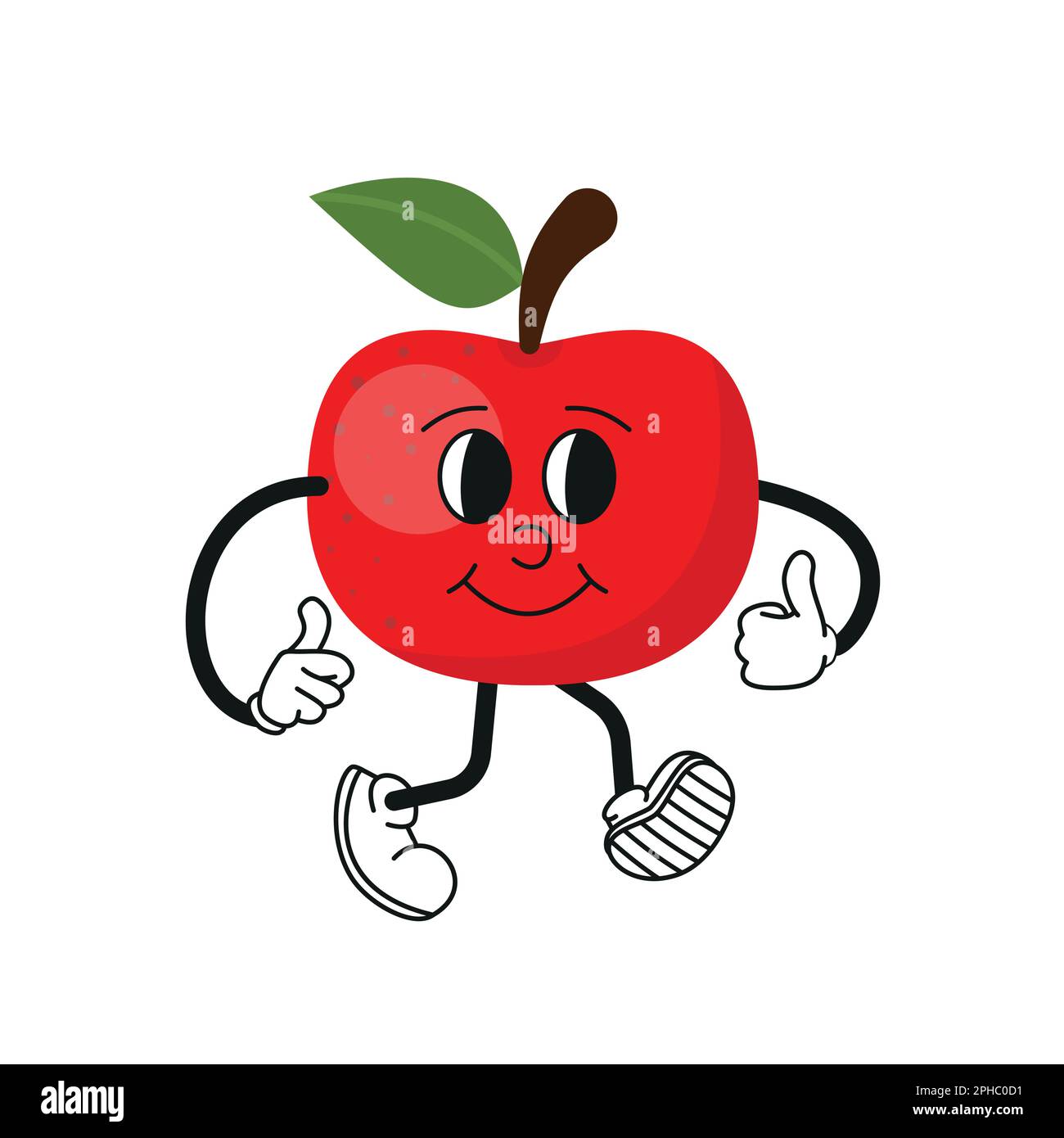 Retro cartoon fruit apple character. Modern illustration with cute ...