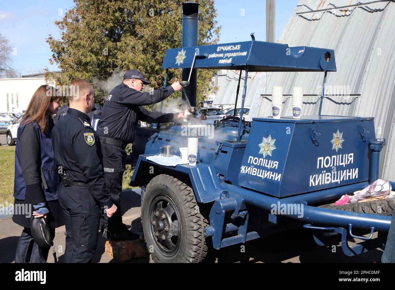 BOIARKA, UKRAINE - MARCH 27, 2023 - Participants are treated to hot ...