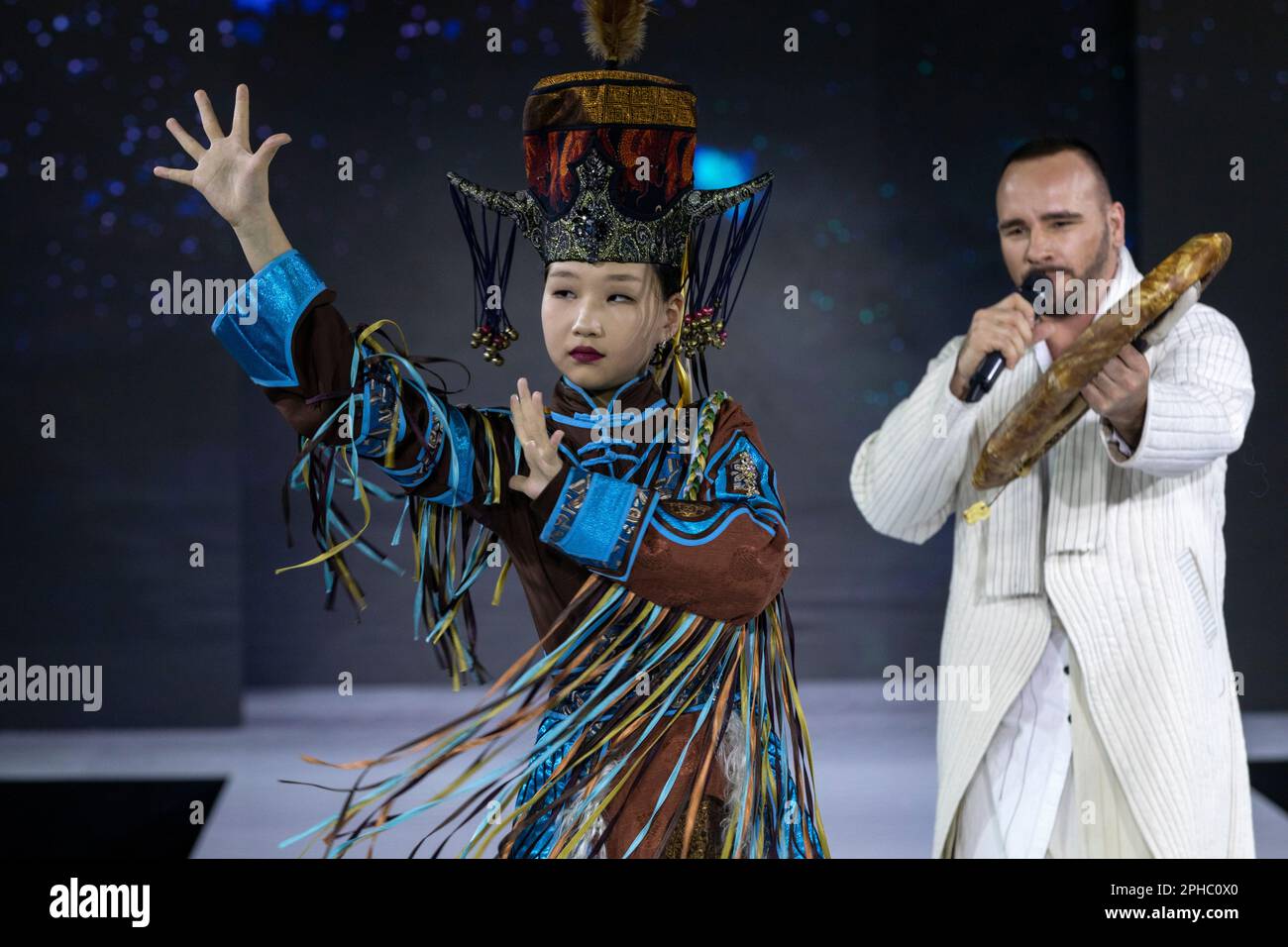 Moscow, Russia. 26th of March, 2023. A model present traditional dress ...