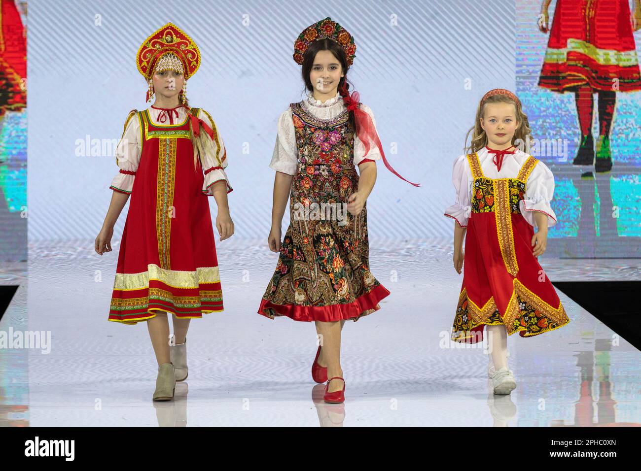 Moscow, Russia. 26th of March, 2023. Models present traditional Russian ...