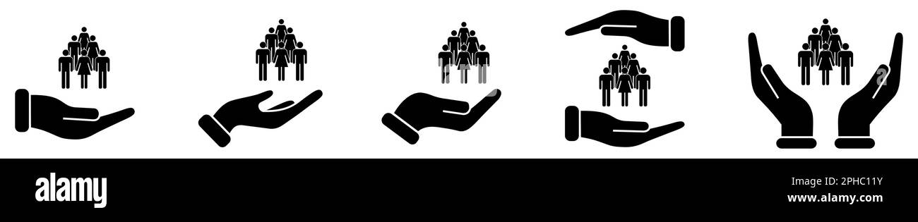 Group of people symbol above and in hands - crowds or teams sign Stock ...