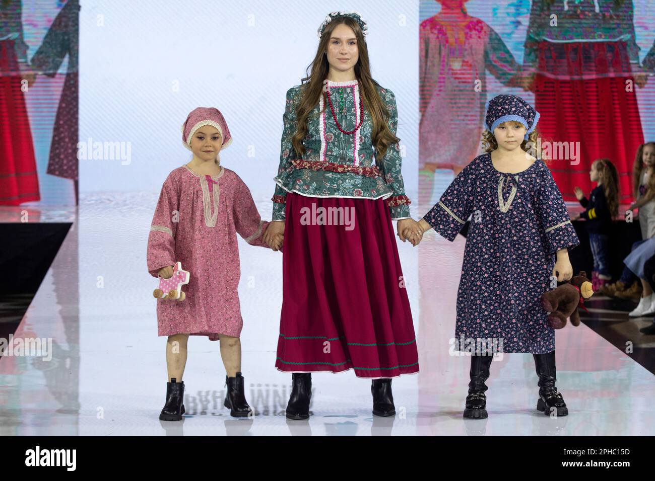 Moscow, Russia. 26th of March, 2023. Models present Cossack national ...