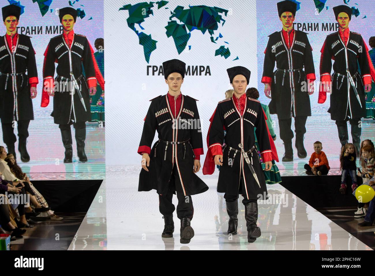 Moscow, Russia. 26th of March, 2023. Models present Cossack national ...