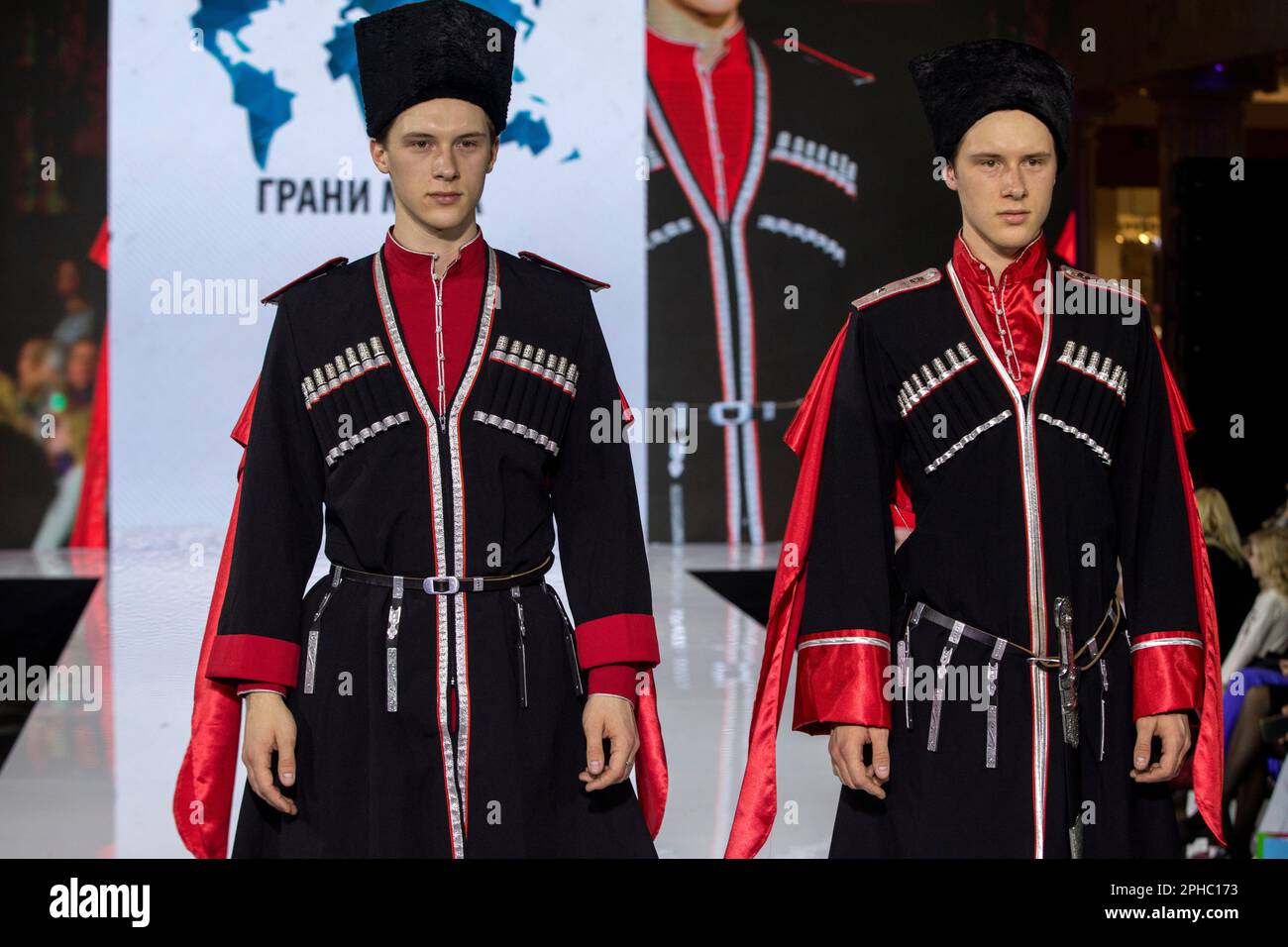 Moscow, Russia. 26th of March, 2023. Models present Cossack national ...