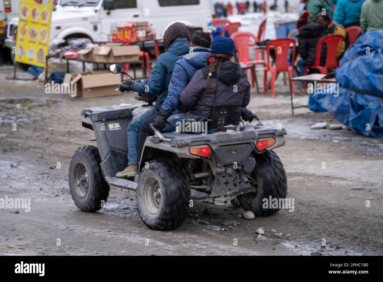 crowd of people at lahul spiti showing small food outlets, adventure ...