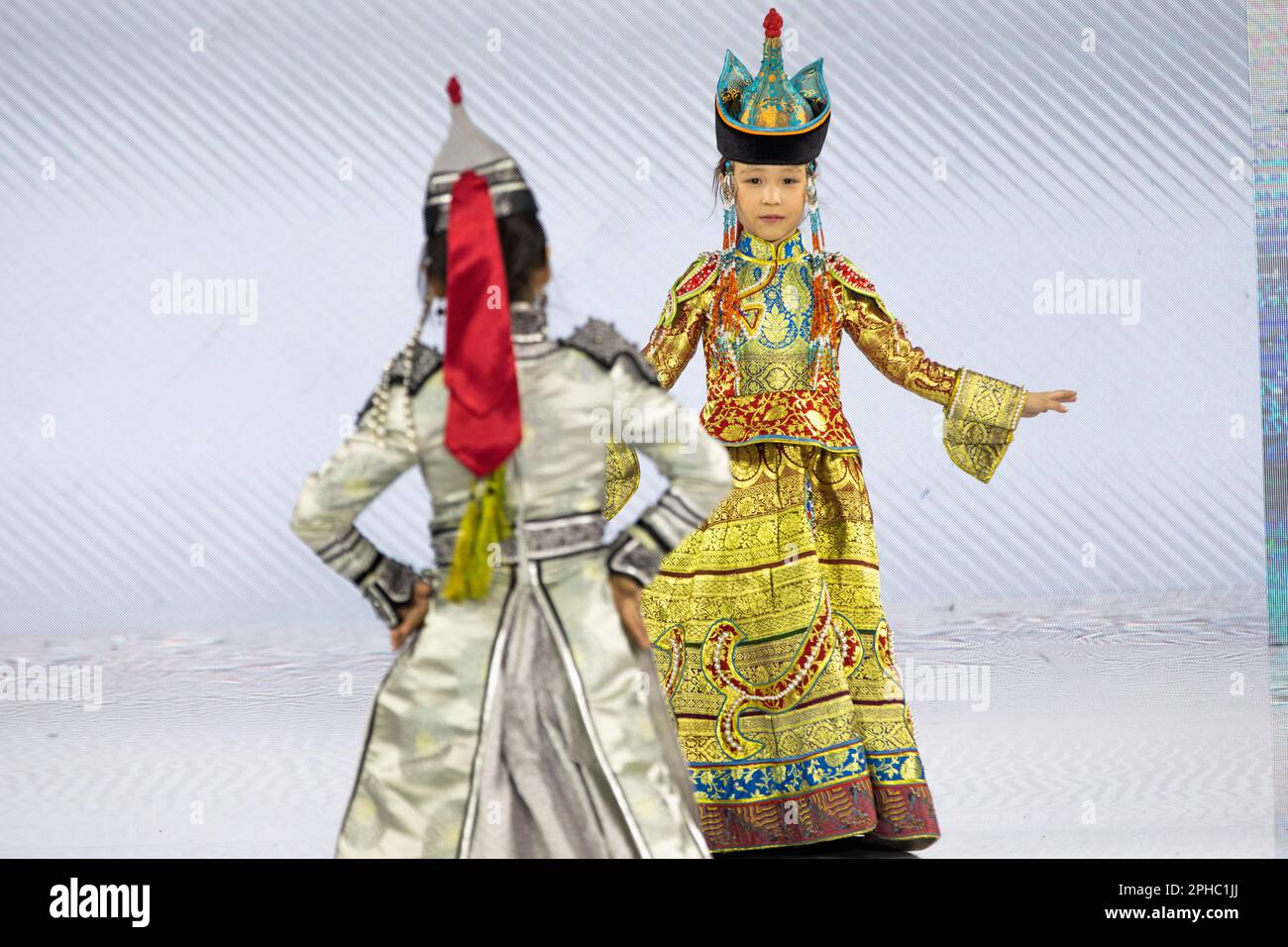 Moscow, Russia. 26th of March, 2023. Kids present national Tuvan ...