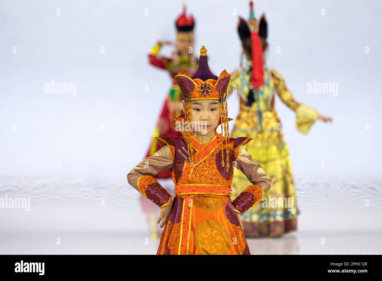 Moscow, Russia. 26th of March, 2023. Kids present national Tuvan ...