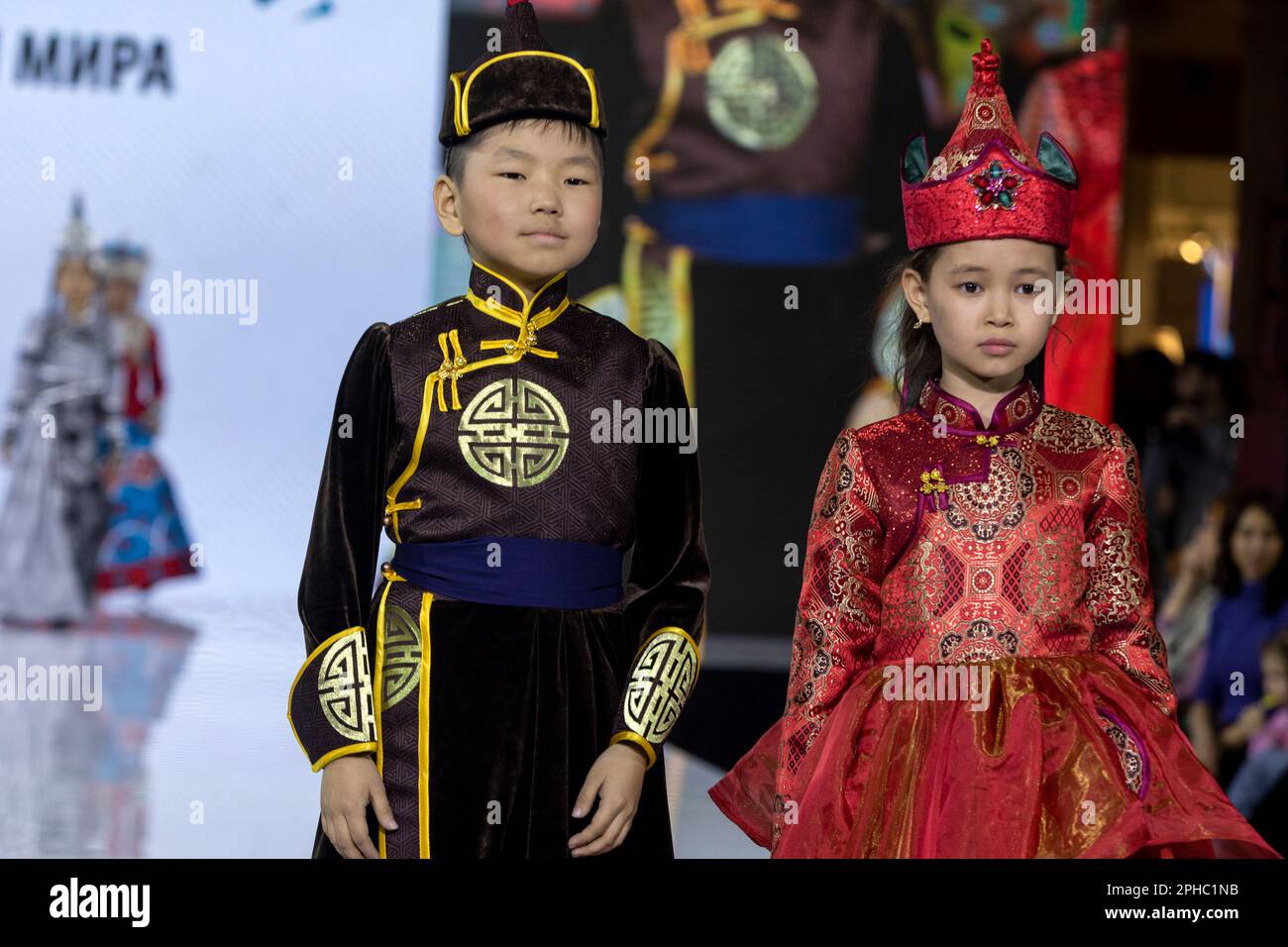 Moscow, Russia. 26th of March, 2023. Kids present national Tuvan ...