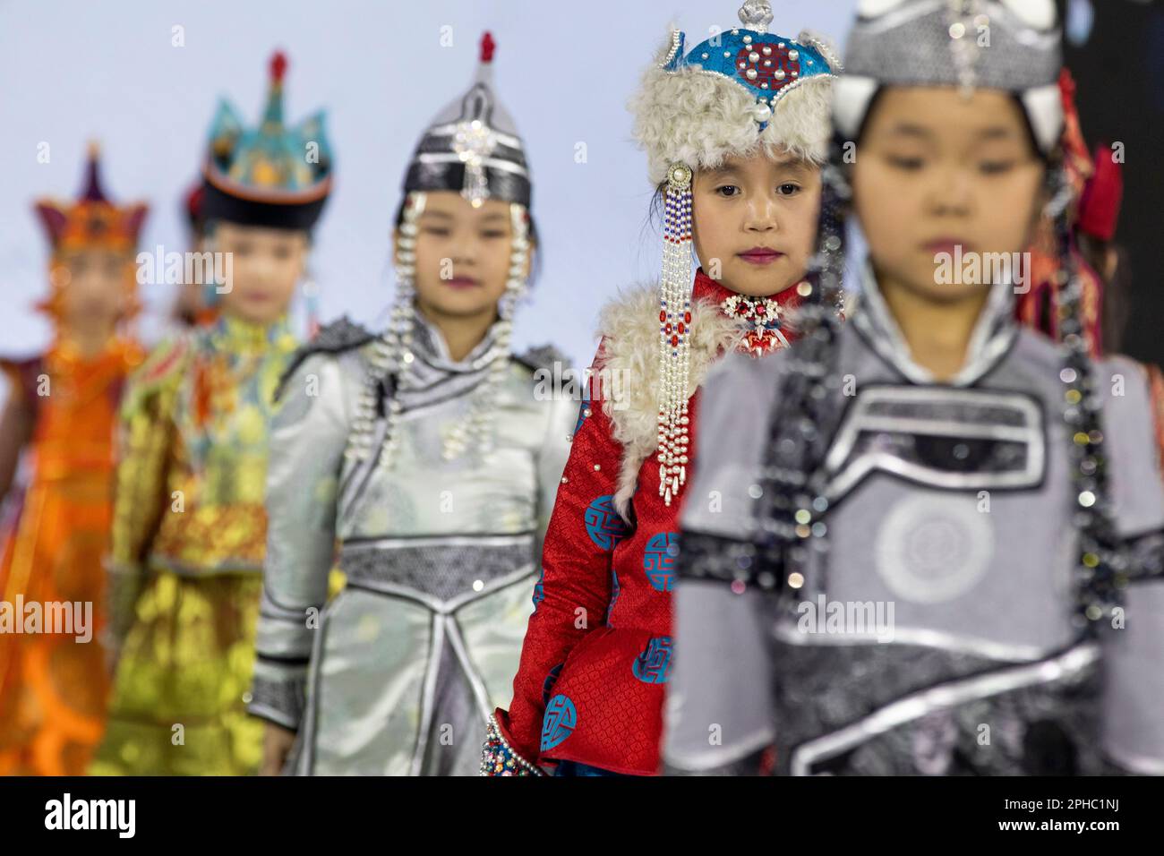 Moscow, Russia. 26th of March, 2023. Kids present national Tuvan ...