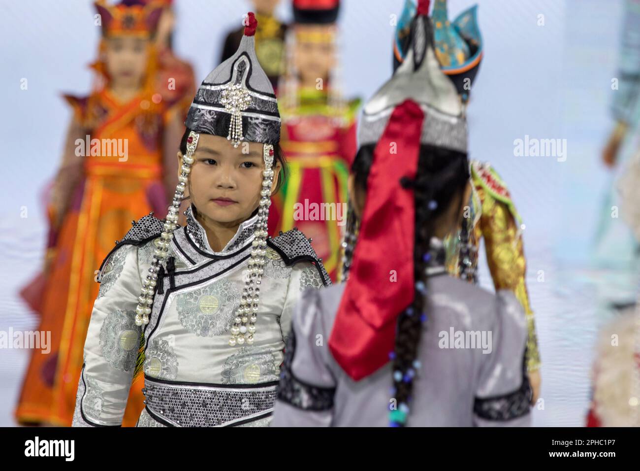 Moscow, Russia. 26th of March, 2023. Kids present national Tuvan ...