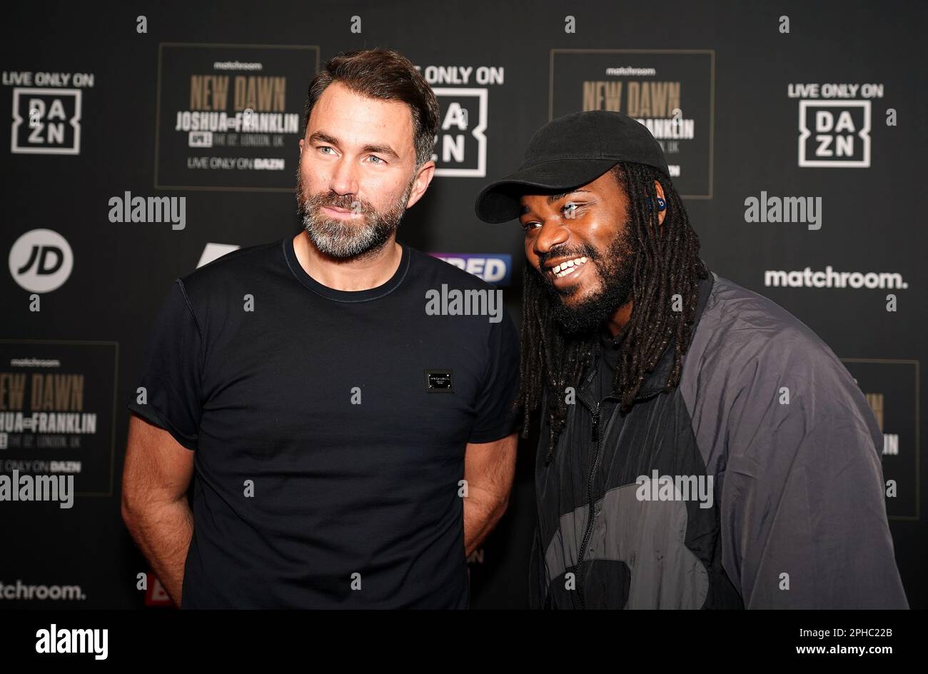 Promoter Eddie Hearn and Jermaine Franklin arrive for the launch party ...
