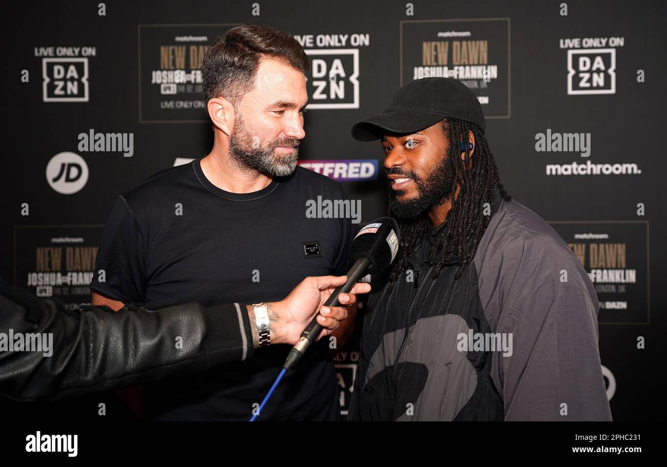 Promoter Eddie Hearn and Jermaine Franklin arrive for the launch party ...