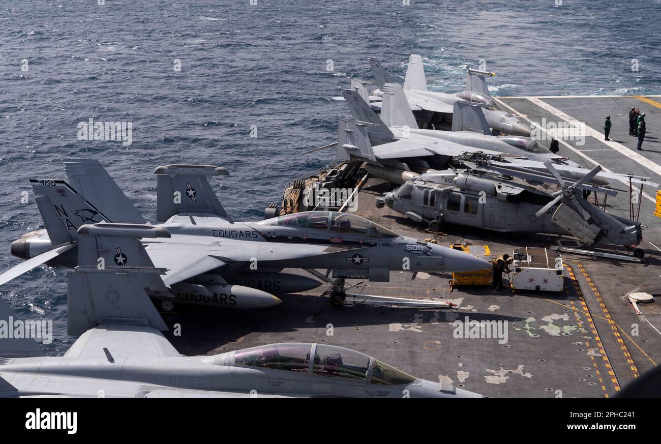 Busan, South Korea. 27th Mar, 2023. Members of the US Navy stand on ...