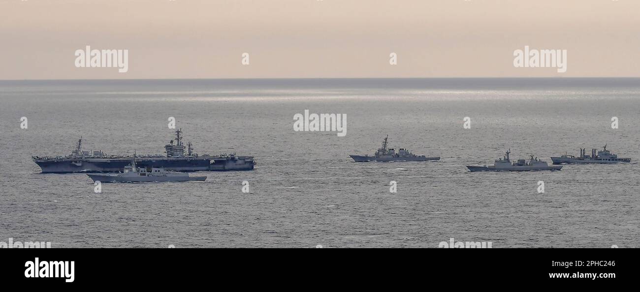 Busan, South Korea. 27th Mar, 2023. Members of the US Navy stand on ...