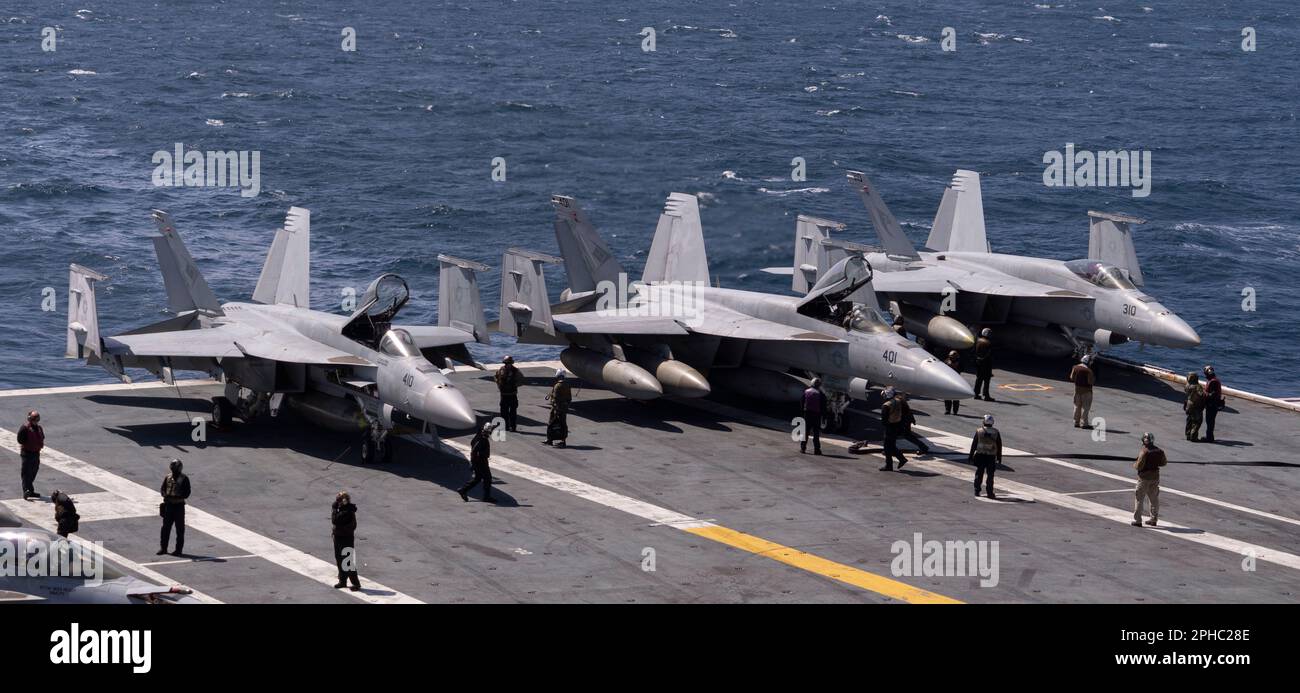 Busan, South Korea. 27th Mar, 2023. Members of the US Navy stand on ...