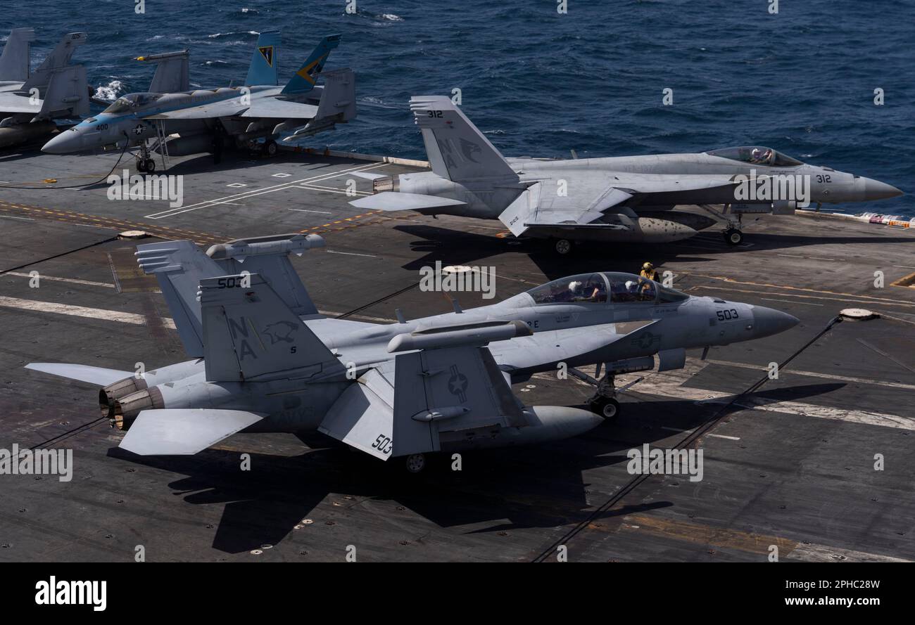 Busan, South Korea. 27th Mar, 2023. Members of the US Navy stand on ...
