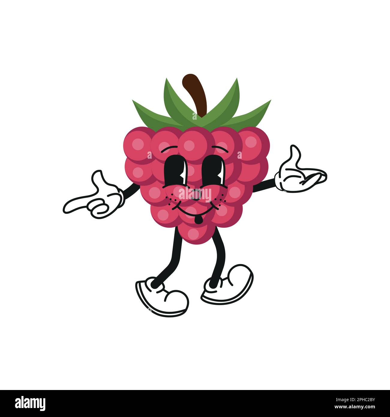 Retro cartoon fruit raspberries character. Modern illustration with ...