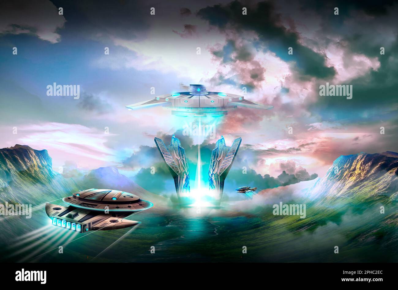 Fantasy illustration, spaceship, space, new world, sci-fi fiction ...