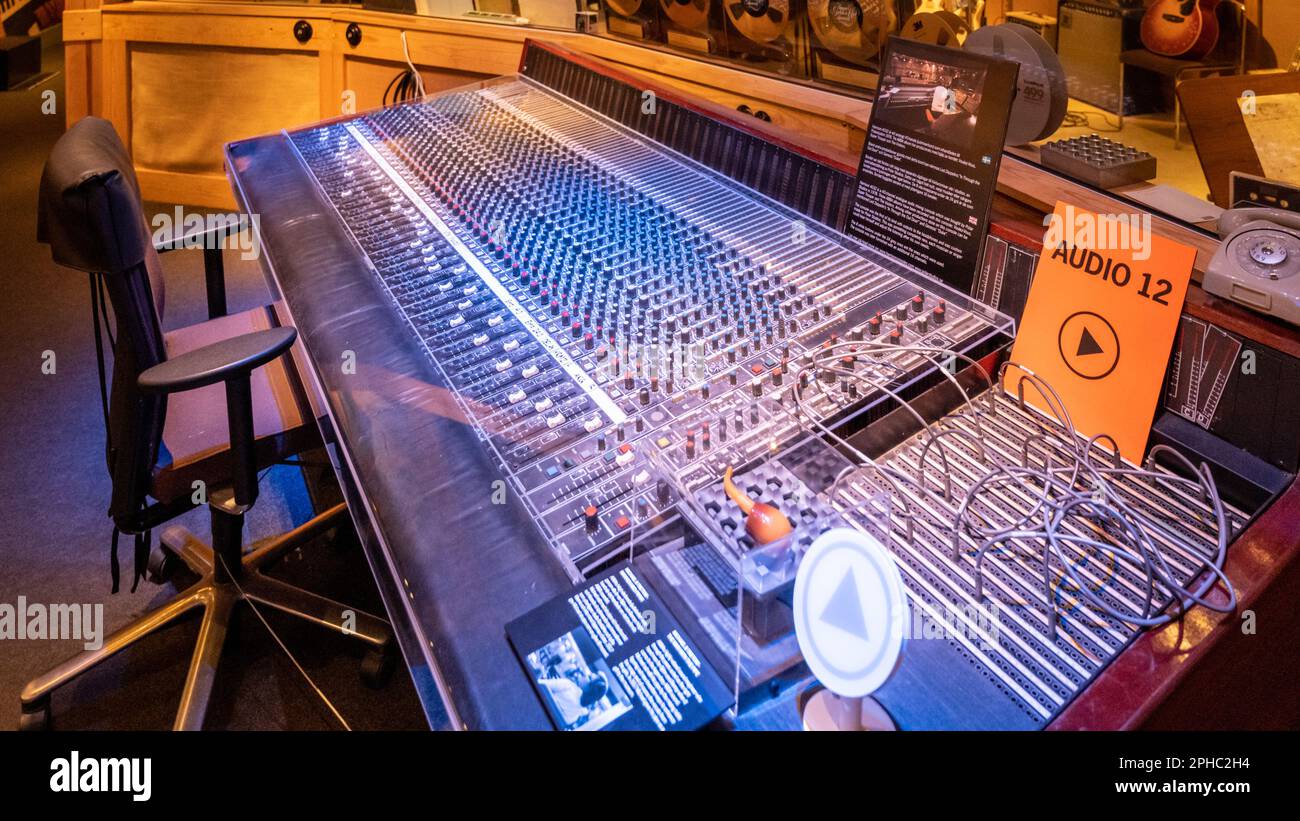 STOCKHOLM, SWEDEN - JUNE 16, 2022: A mixing console in a recording ...