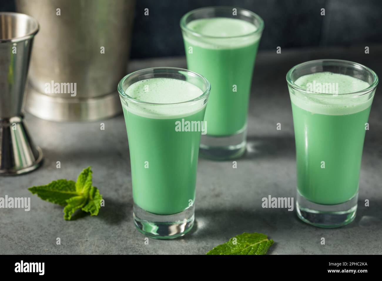 Boozy Cold Grasshopper Shots Cocktail Ready to Drink Stock Photo - Alamy