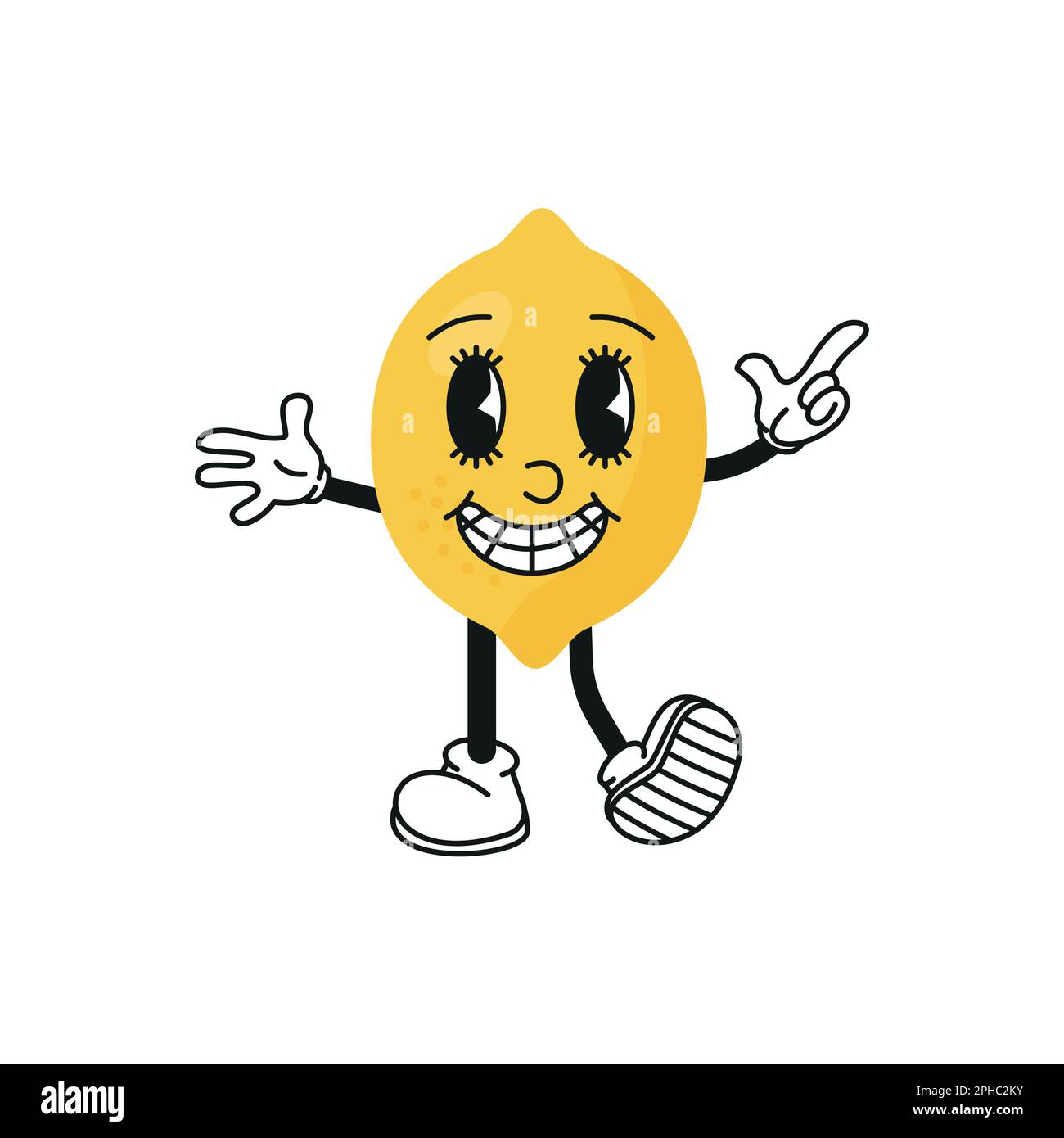 Retro cartoon fruit lemon character. Modern illustration with cute ...